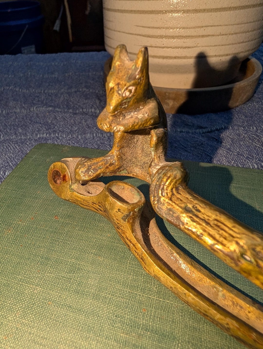 Vintage Cast Iron Gold Tone Squirrel Shaped Nut Cracker, Entertaining ...