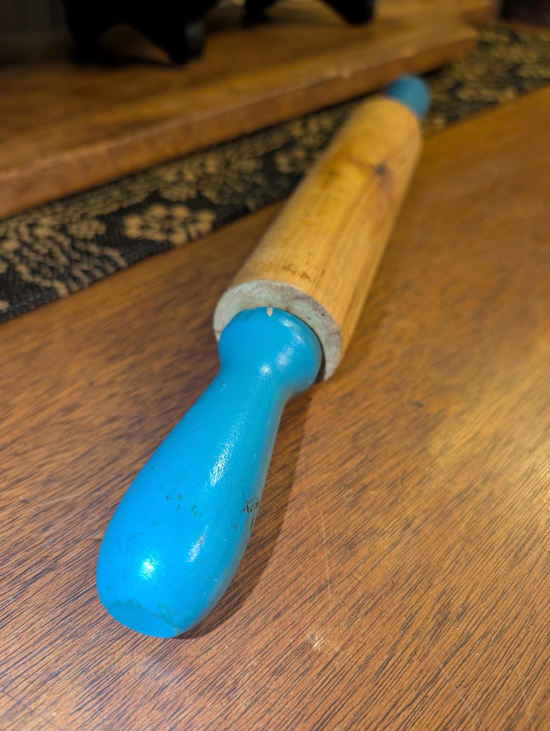 Vintage Primitive Wood Rolling Pin Blue Handles, Farmhouse, Country ...
