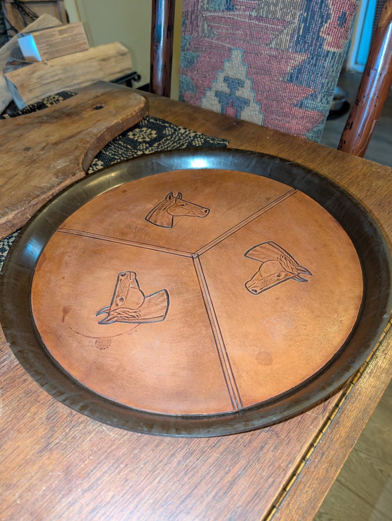Vintage MCM Large Round Serving Tray Made by in Bolta, Horse Design ...