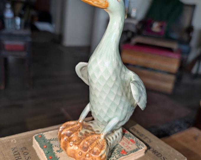 Vintage Chinese Glazed Caladon Green Porcelain Duck Figurine, Farmhouse ...