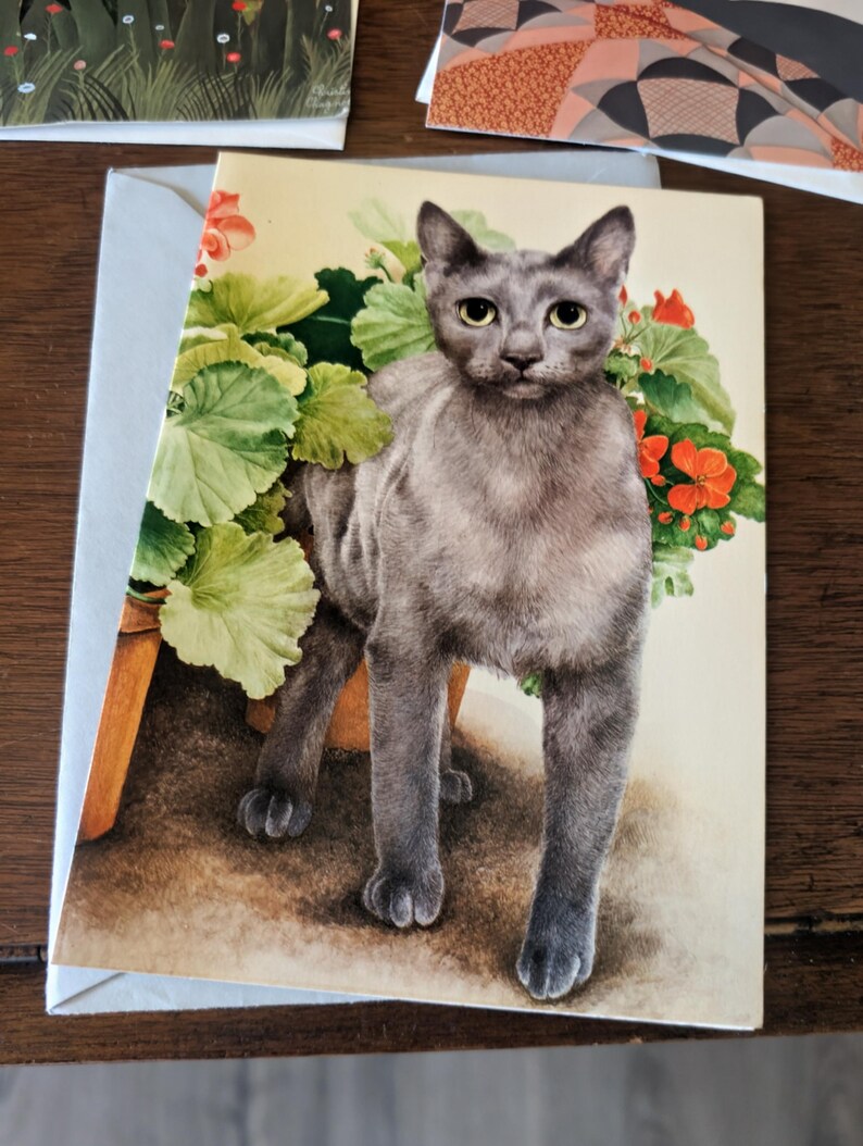 Vintage Cat Greeting Cards Three Cards Unused With Envelope, Cat Floral ...