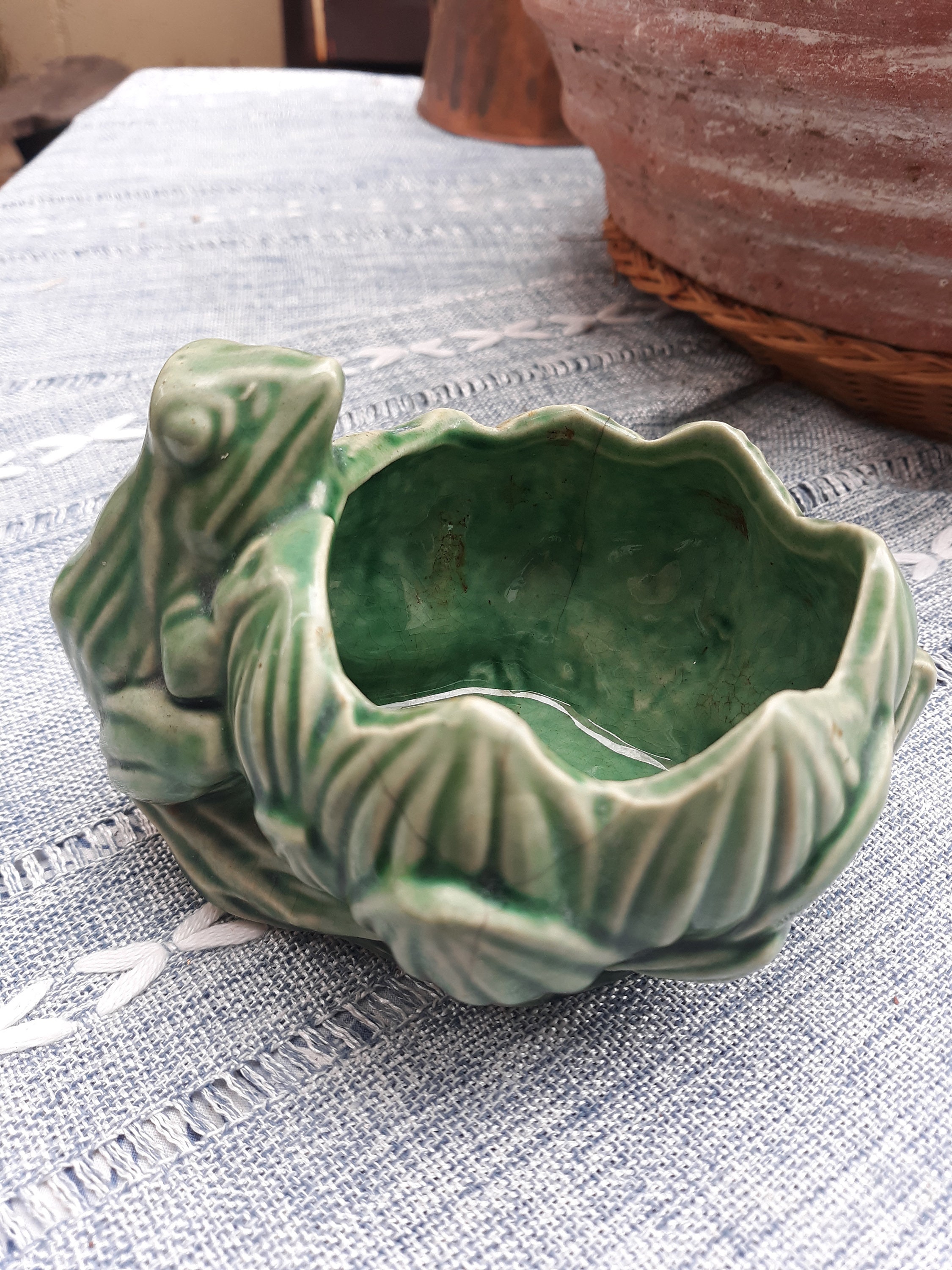 Vintage Mccoy Green Pottery Frog Toad Plant Dish or Sponge Dish Holder ...