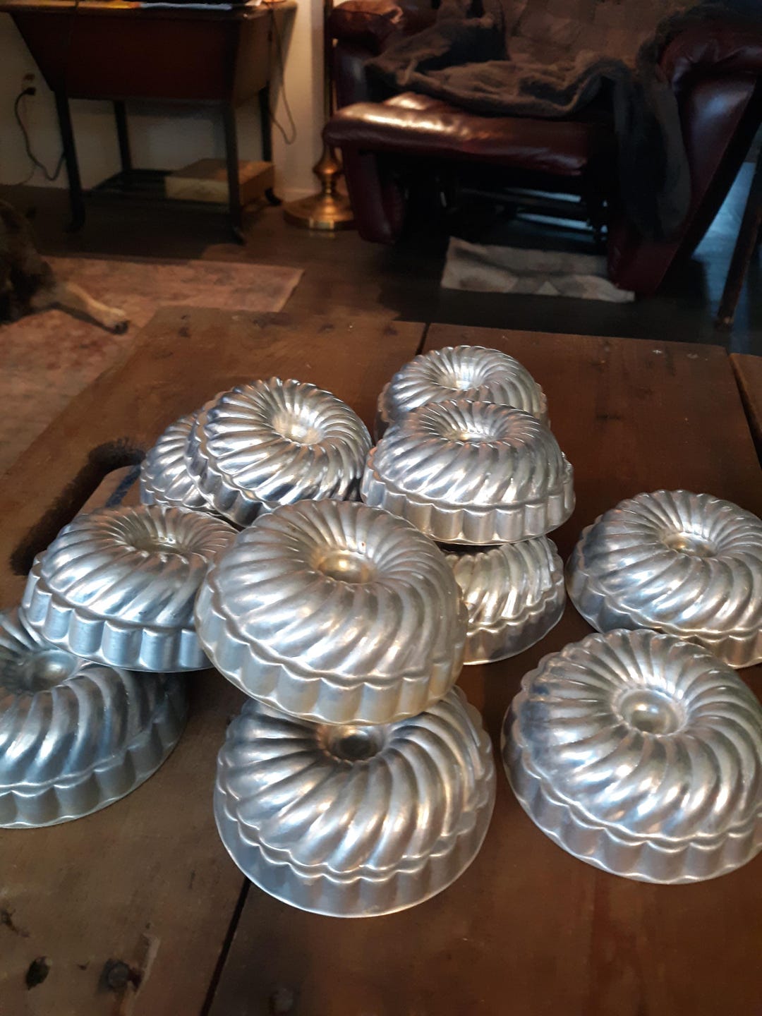 Vintage Mid Century Pinwheel Swirly Jello Tin Mold, Set of 12, Baking ...