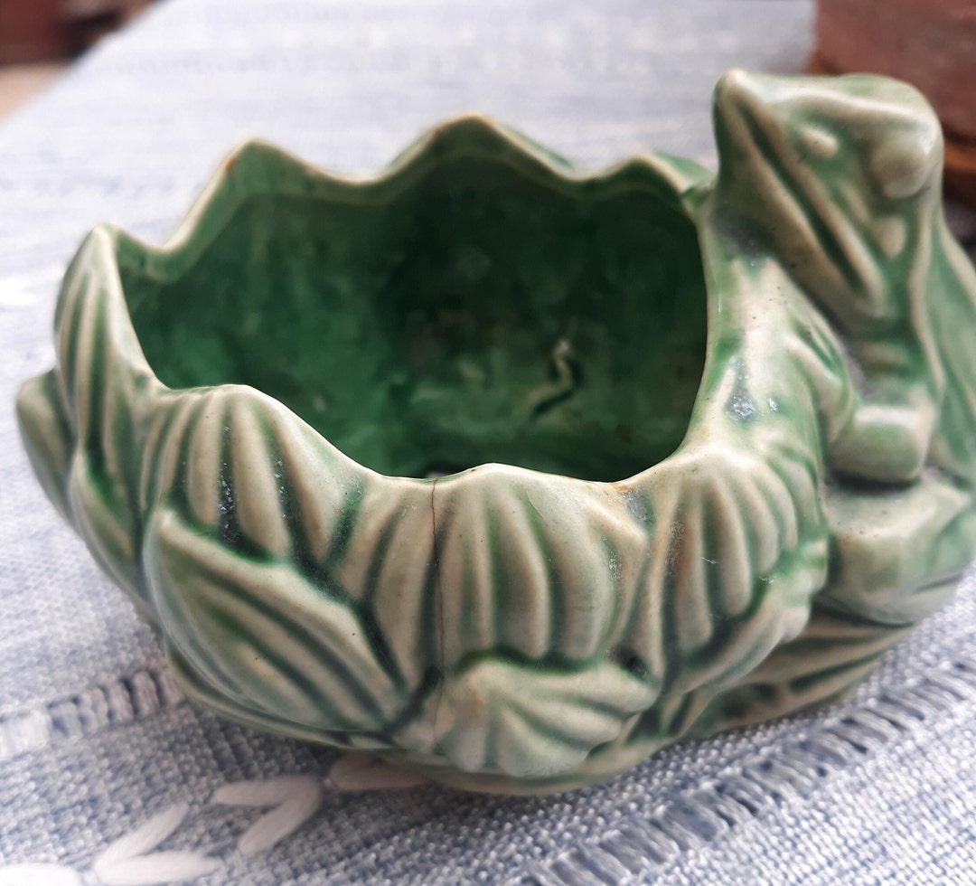 Vintage Mccoy Green Pottery Frog Toad Plant Dish or Sponge Dish Holder ...