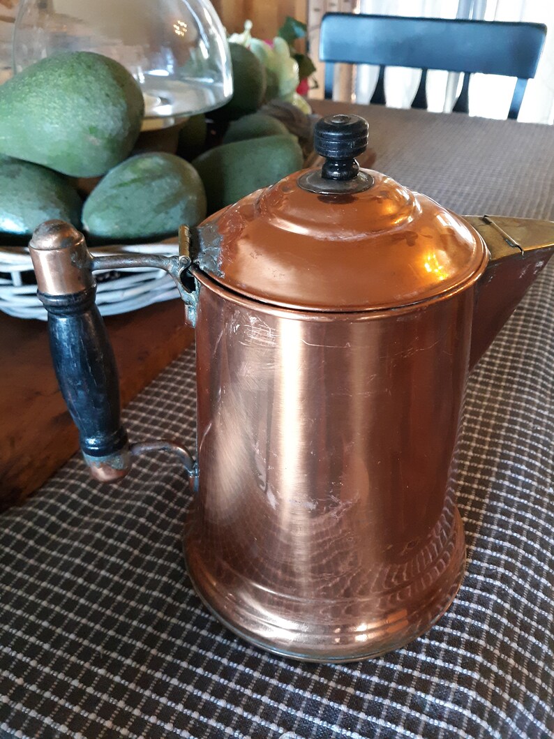 Vintage Primitive Old World Copper Kettle Coffee Warmer Pot. Black ...