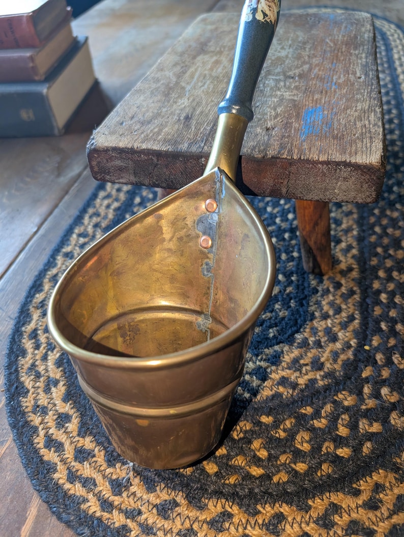 Vintage Old World Primitive Folk Art Copper Ladle Cup Scoop Wooden ...