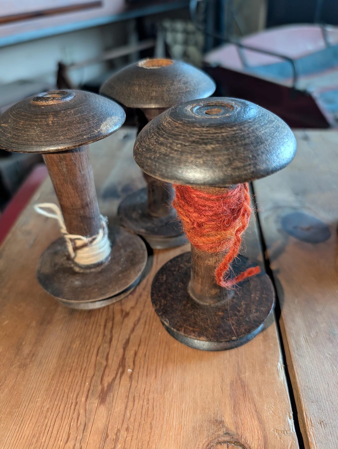 Vintage Antique Primitive Rustic Old World Wood Spool Bobbins Set of ...