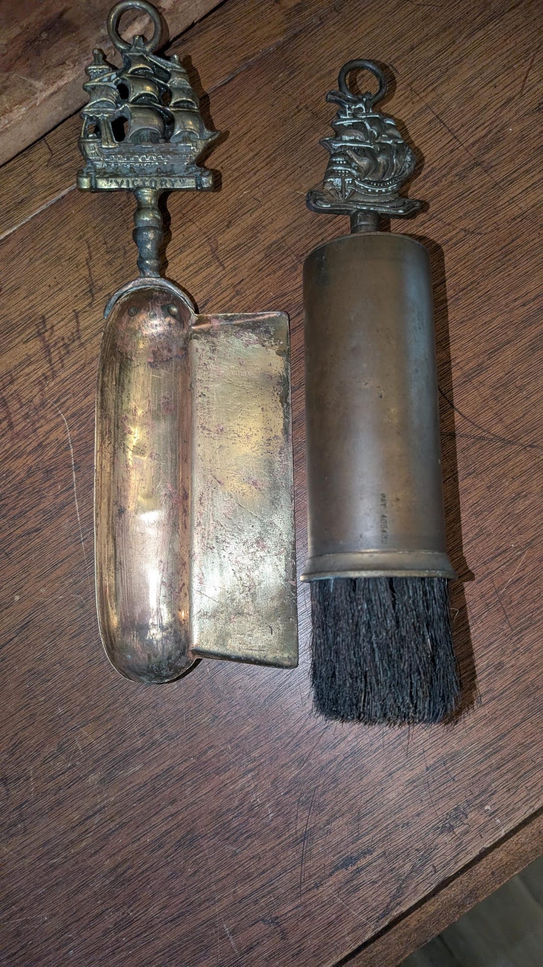 Vintage Brass Silent Butler Crumb Catcher, Fireplace Brush, Nautical ...