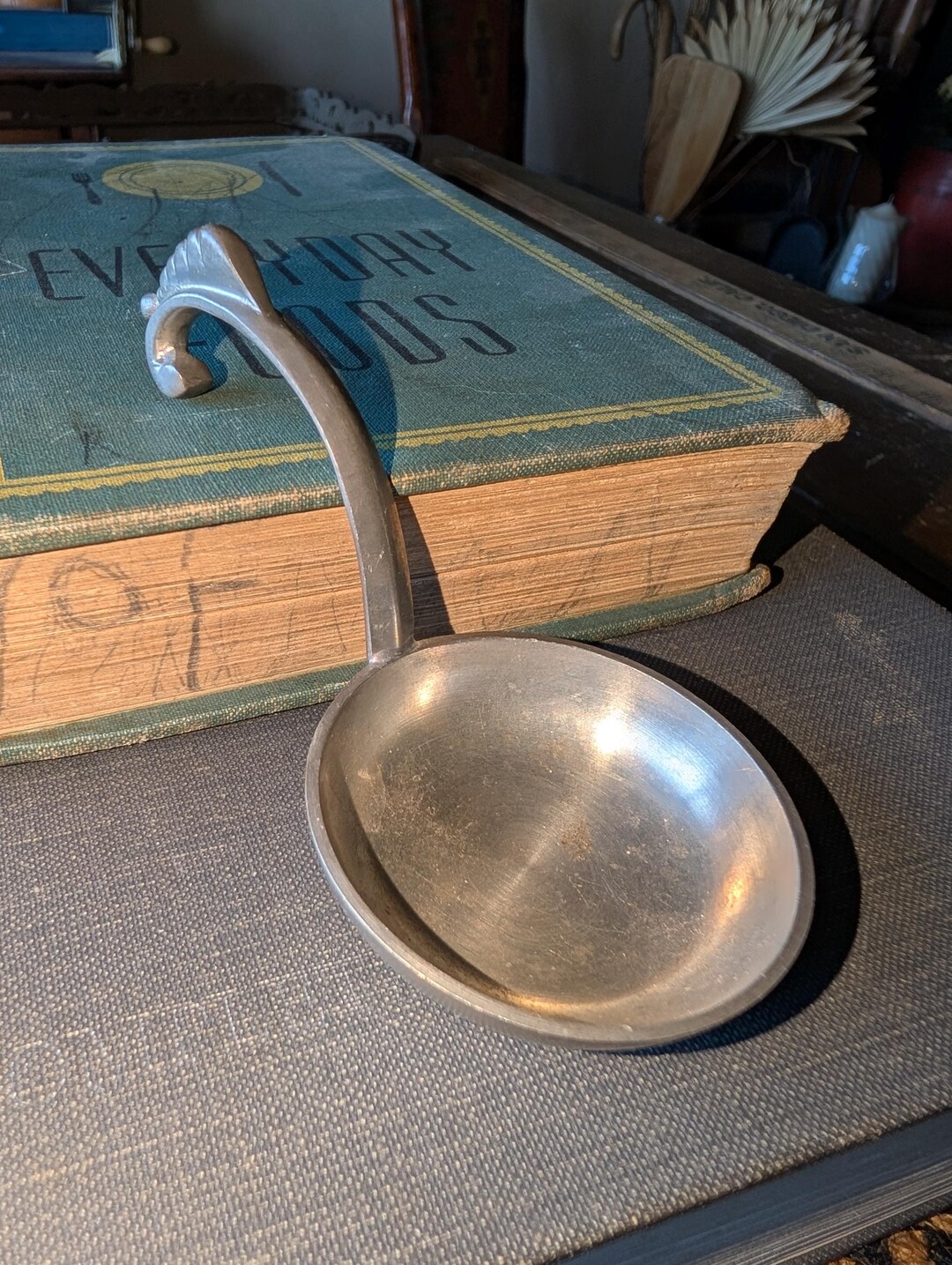 Vintage Ornate Primitive Old World Small Pewter Ladle, Gravy, Sauce ...