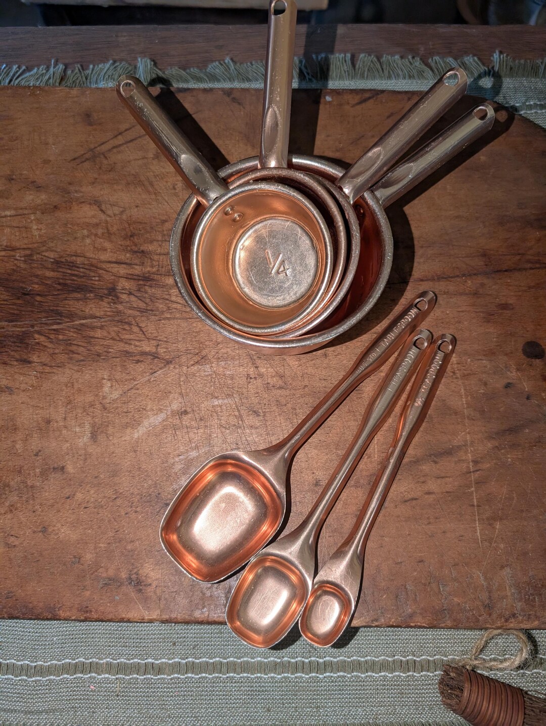 Vintage Copper Plated Measuring Cups and Measure Spoons Set. 7 Pieces ...