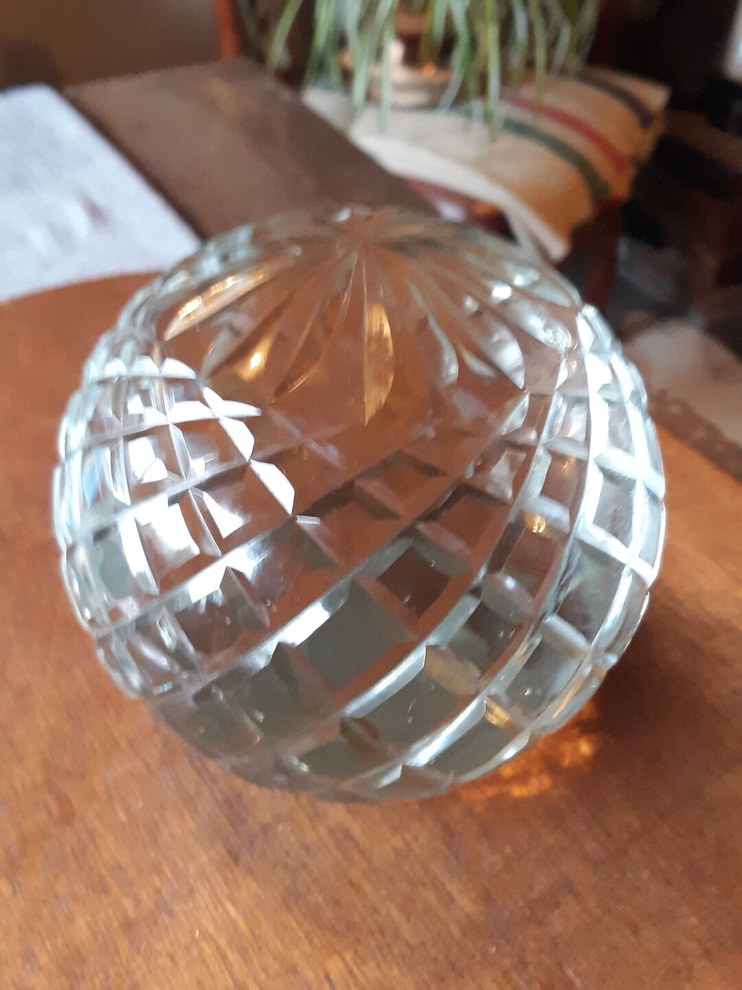Vintage Glass Crystal Ball Paper Weight, Heavy, Clear, Cut Diamond ...