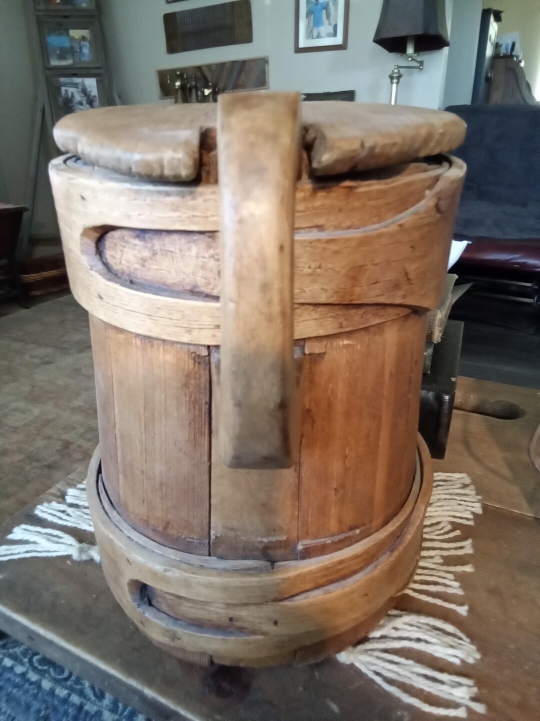 Vintage Primitive Old World Rustic Handmade Firkin Tankard Flour Wooden ...