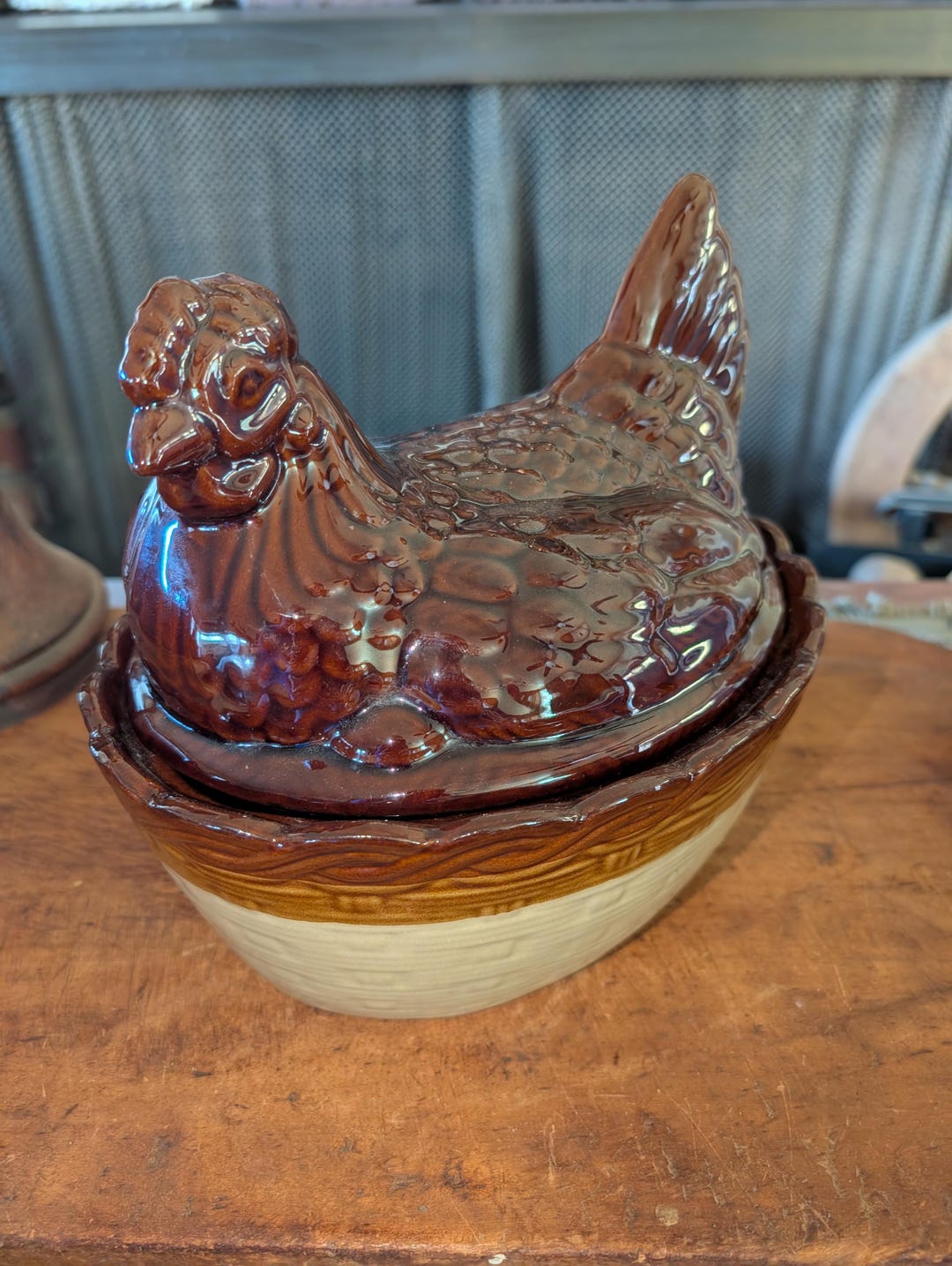 Vintage Ceramic Pottery Hen Chicken Brownware in Nest Casserole Dish ...