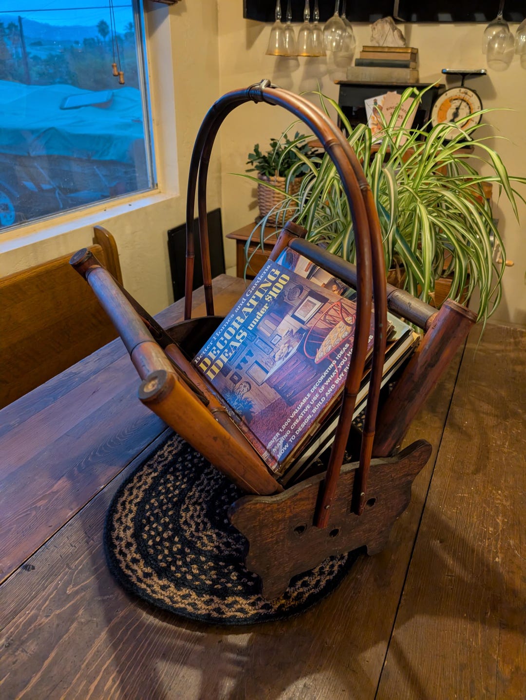 Vintage Bamboo Tortoise Shell Rattan Magazine Rack Storage Basket ...