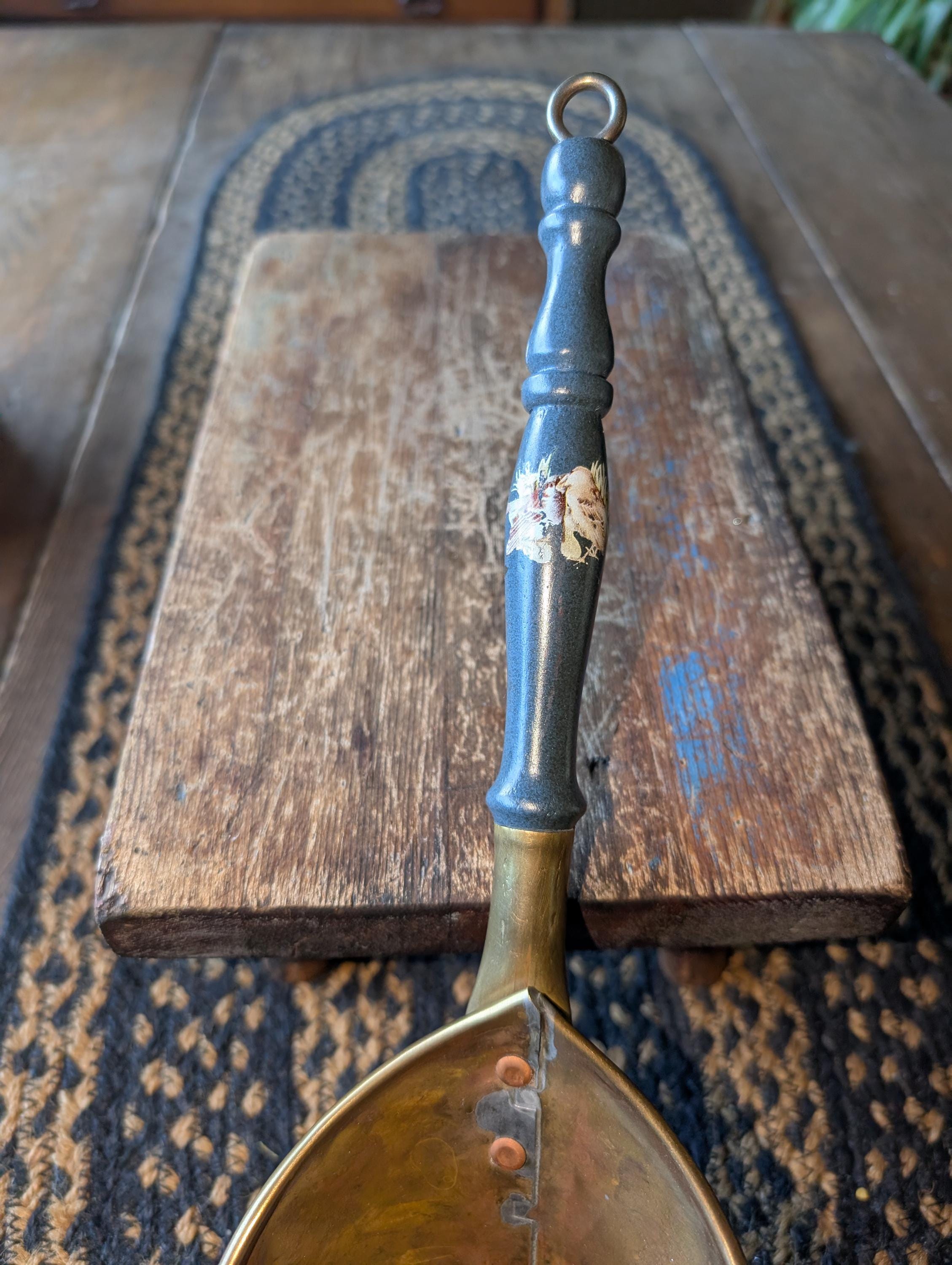 Vintage Old World Primitive Folk Art Copper Ladle Cup Scoop Wooden ...
