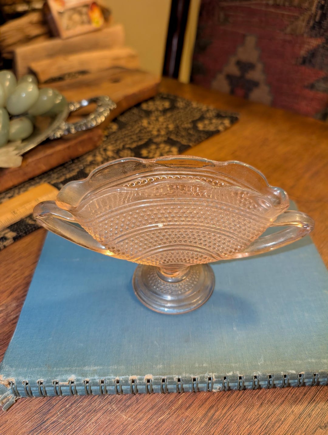 Vintage L.E. Smith Pink Depression Glass Vase Thousand Eye Hobnail Fan ...