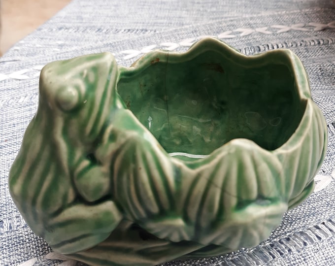 Vintage Mccoy Green Pottery Frog Toad Plant Dish or Sponge Dish Holder ...