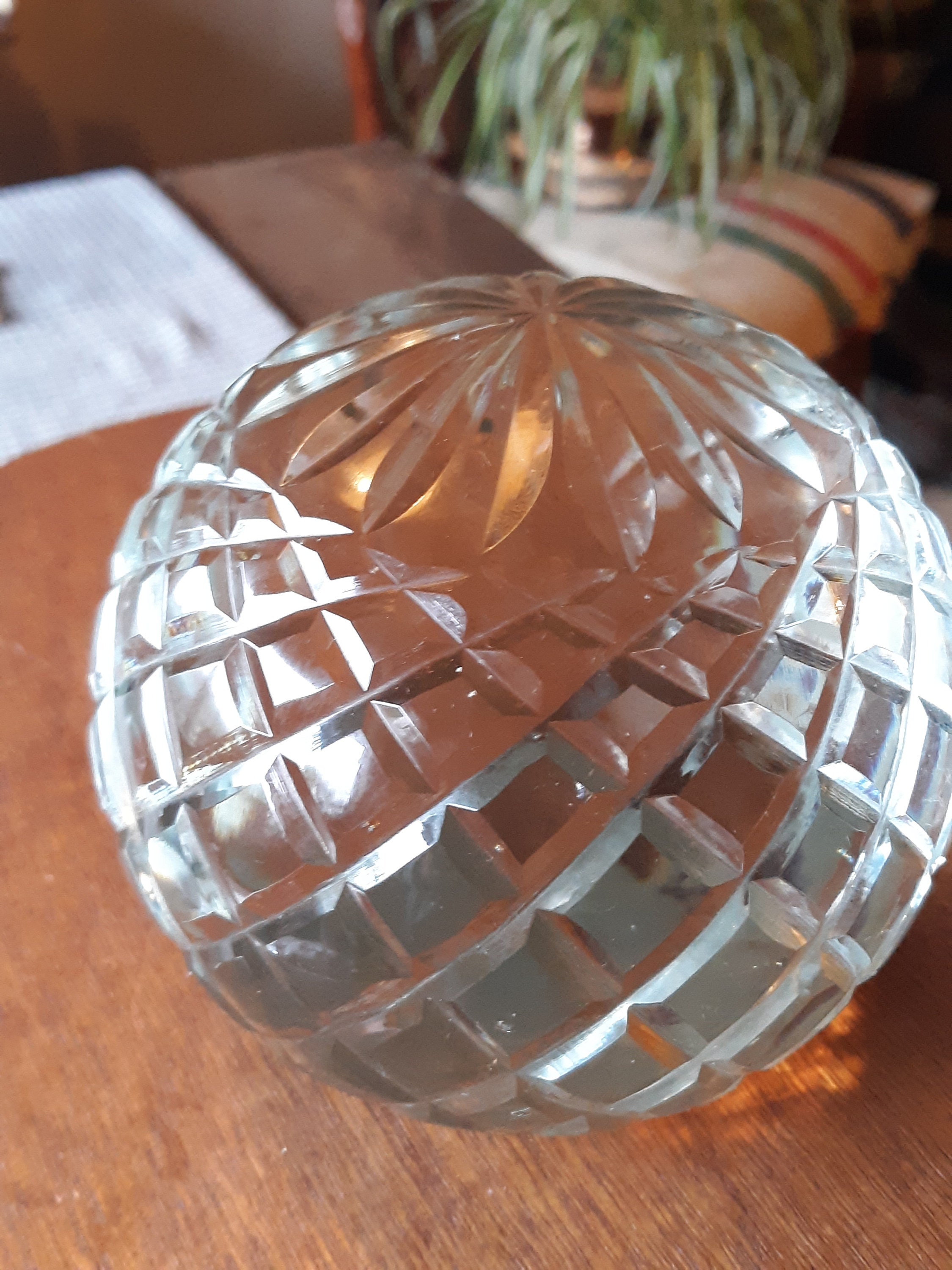 Vintage Glass Crystal Ball Paper Weight, Heavy, Clear, Cut Diamond ...