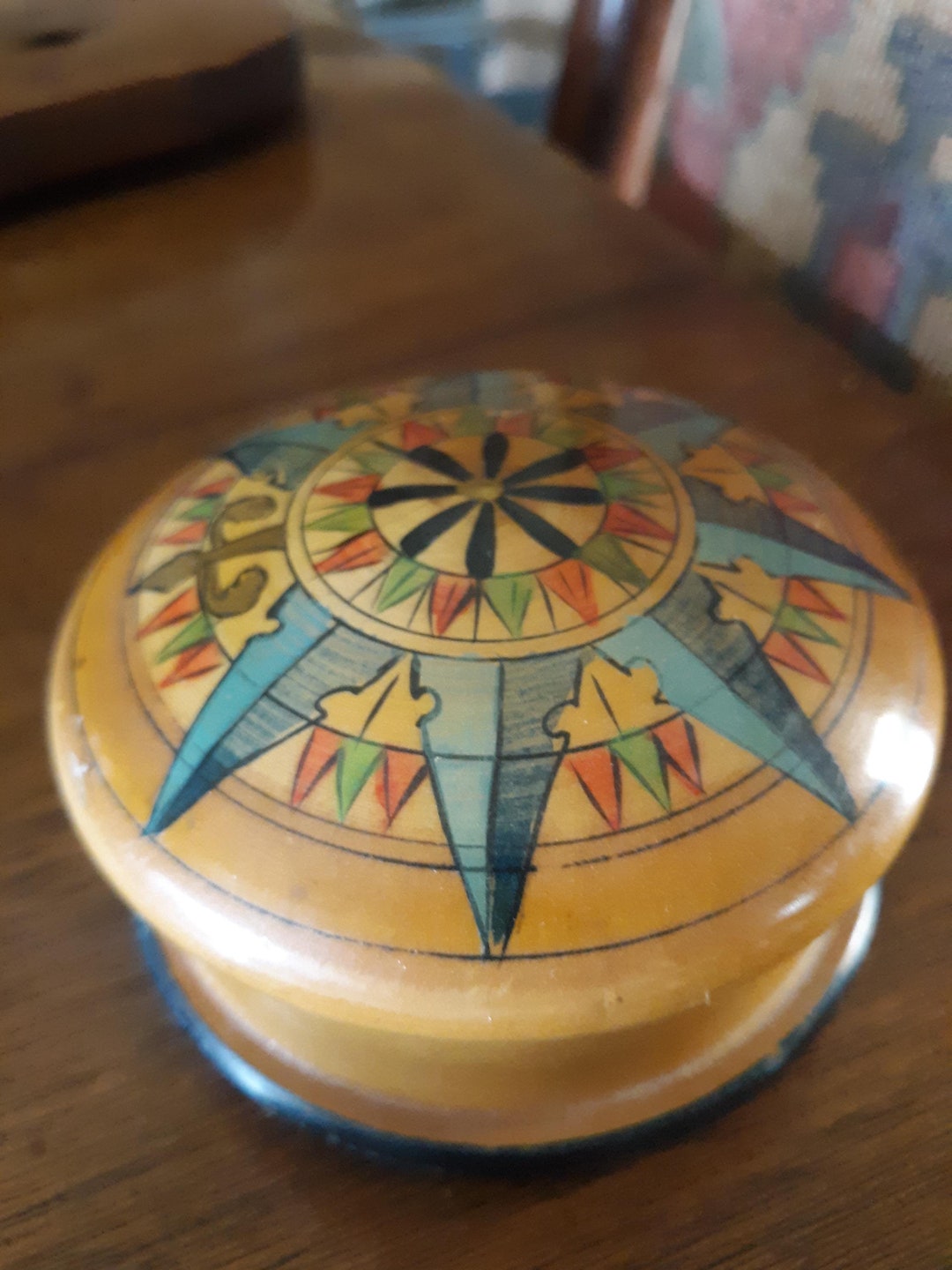 Vintage Wooden Round Box Star Pattern, Trinket Box With Lid, Ring Box ...