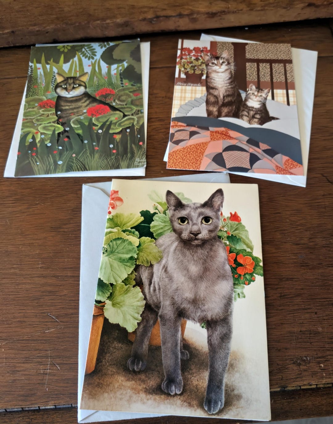Vintage Cat Greeting Cards Three Cards Unused With Envelope, Cat Floral ...