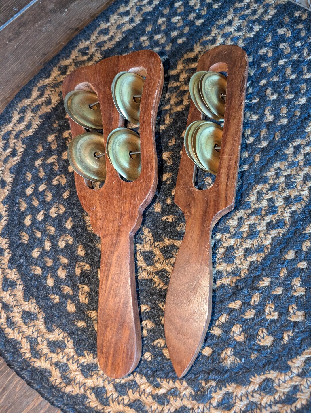 Vintage Primitive Old Wood Brass Hand Cymbals Wood and Brass Instrument ...