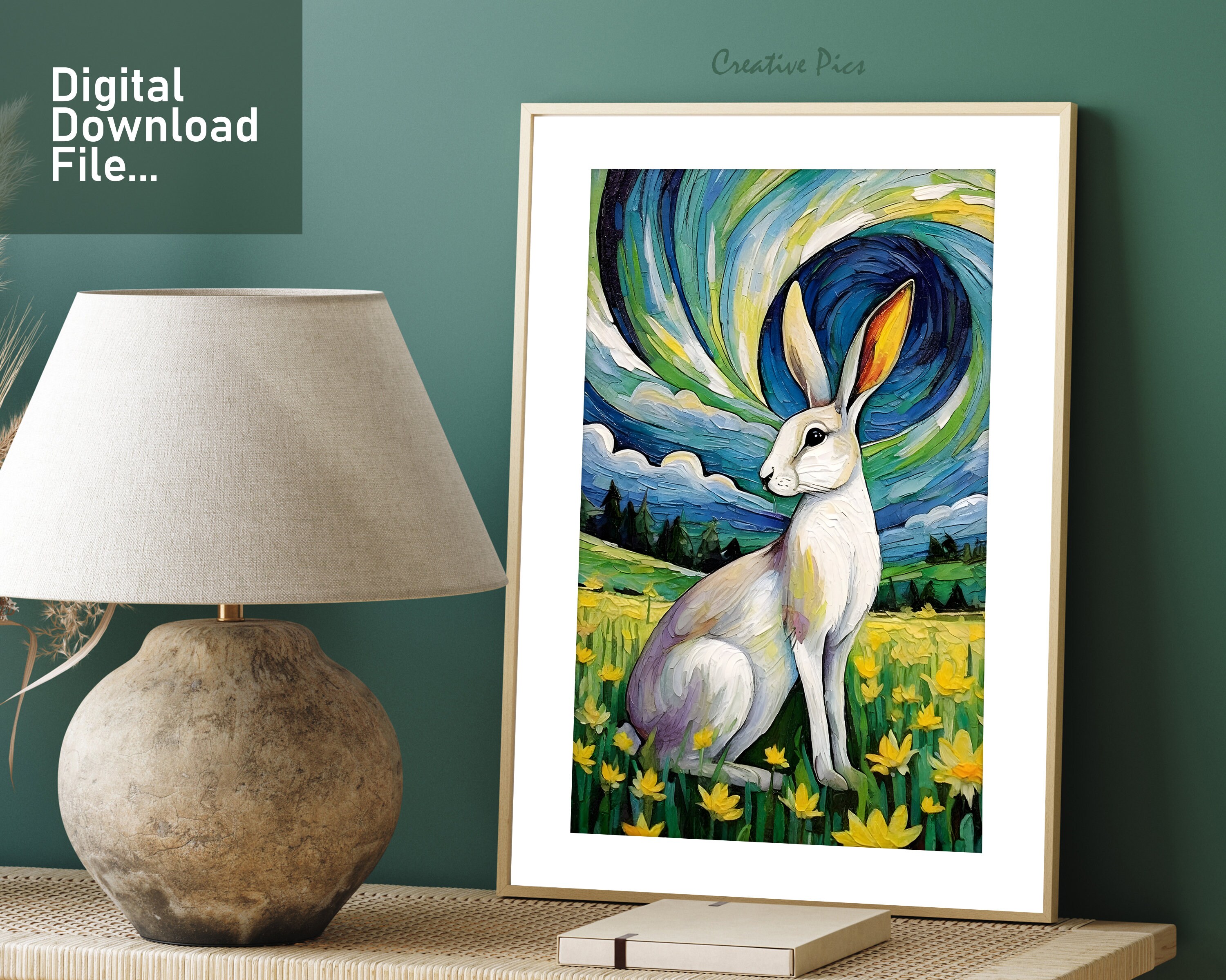 Whimsical Art Deco Hare Wall Art Painting | Nature Wall Art | Colourful ...