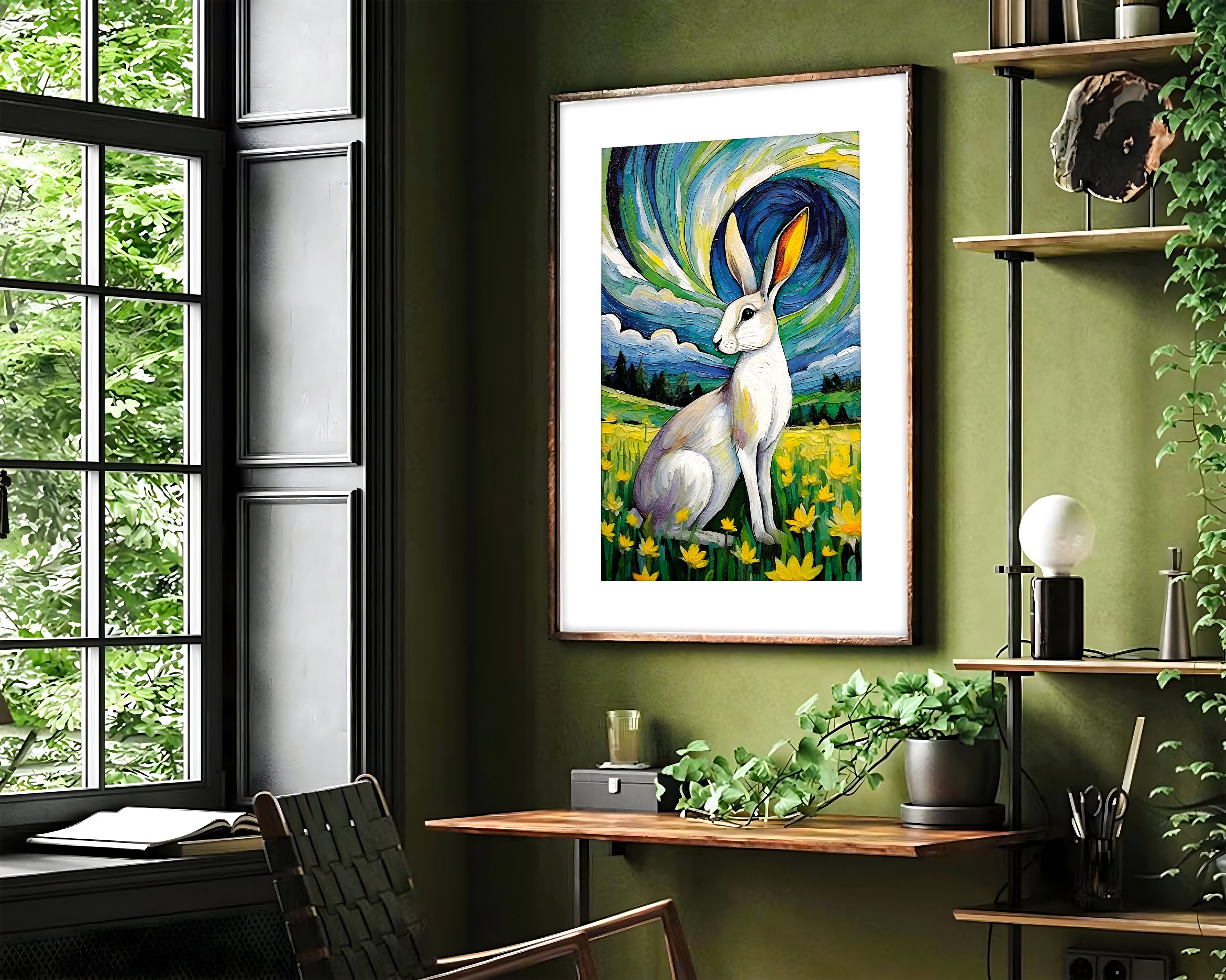 Whimsical Art Deco Hare Wall Art Painting | Nature Wall Art | Colourful ...