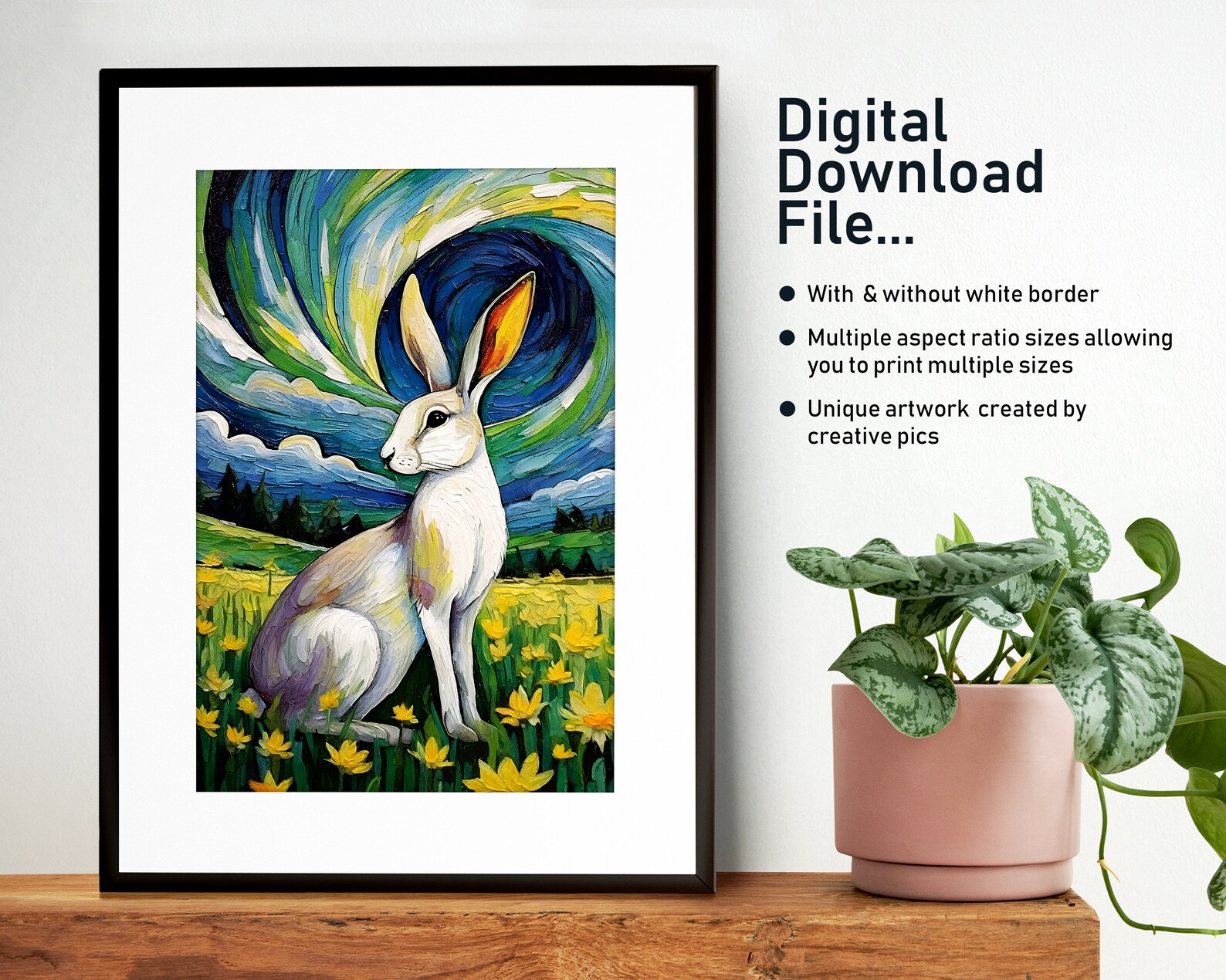 Whimsical Art Deco Hare Wall Art Painting Nature Wall Art Colourful ...