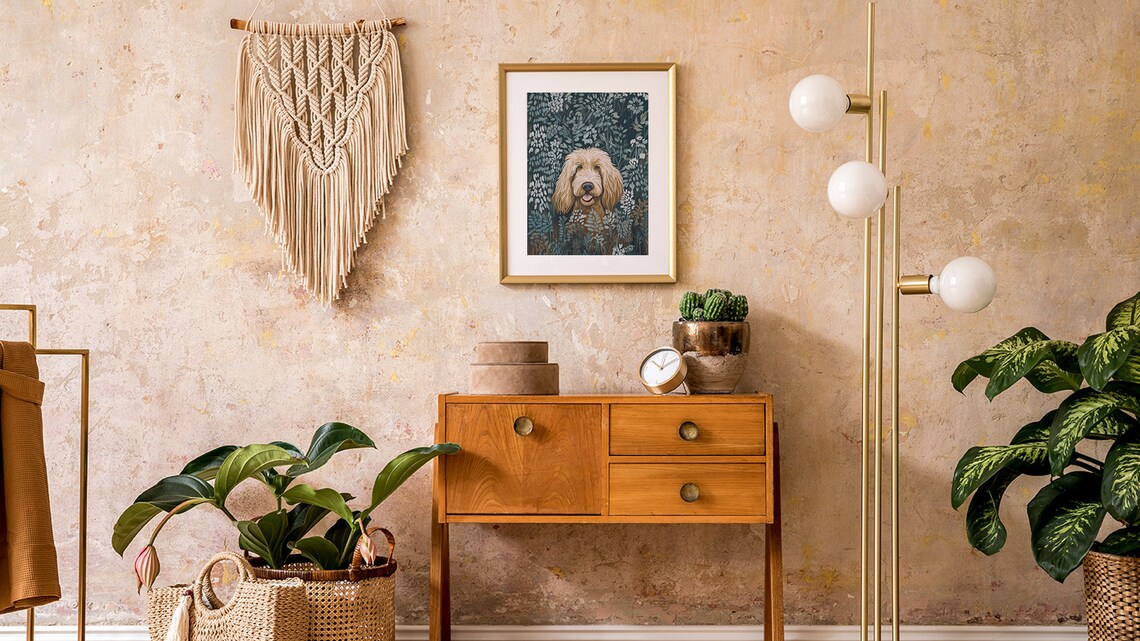 Pet Portrait, Golden Retriever Art Print, Dog Wall Art, Nature Inspired ...