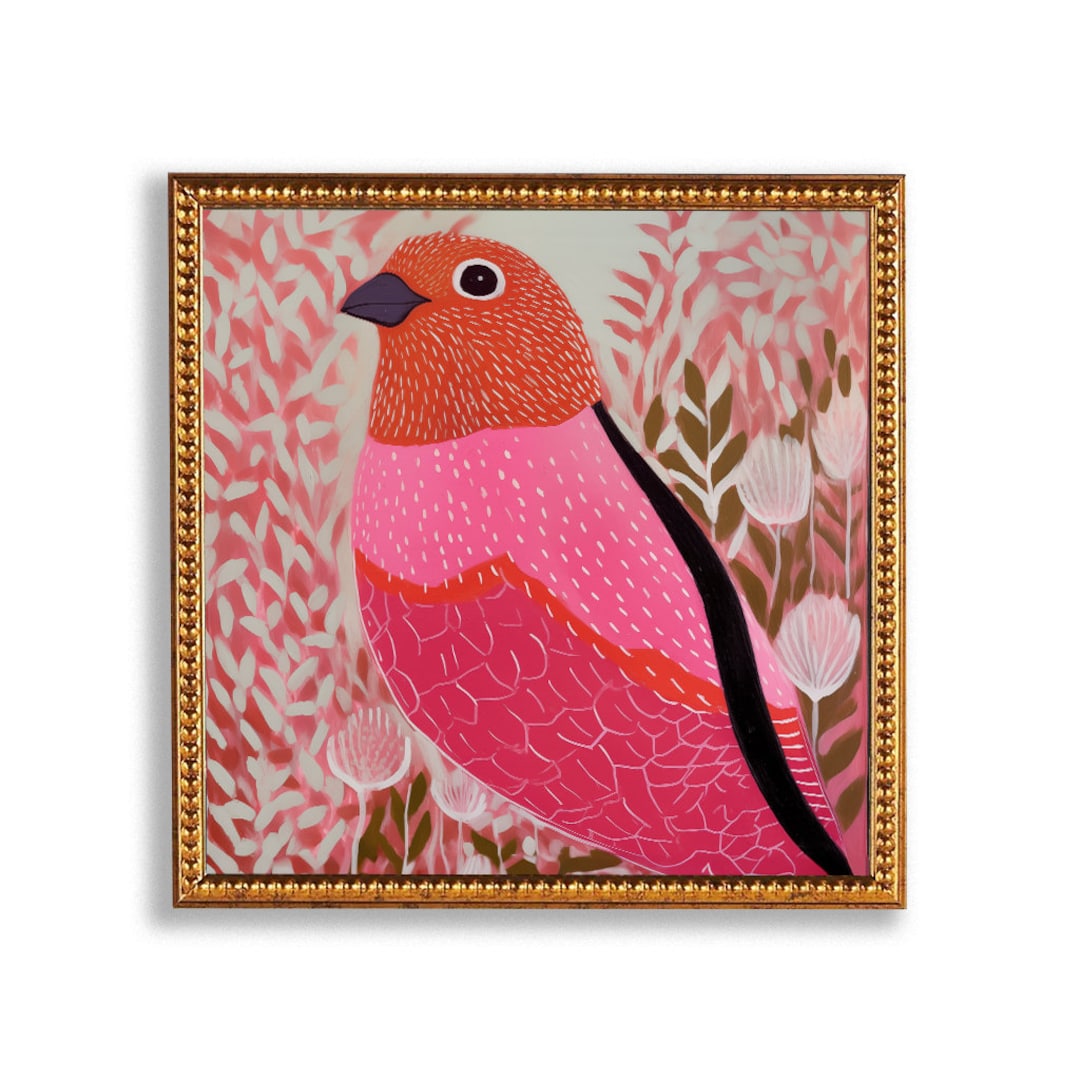 Bird Illustration, Pink Finch Art Print, Modern Avian Wall Art, Bold ...