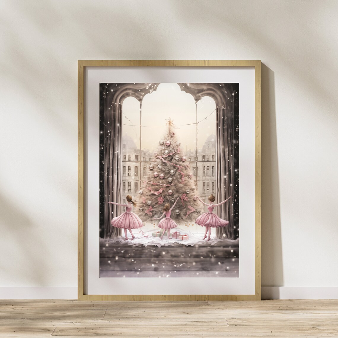 Ballet Dancers and Christmas Tree Whimsical Holiday Illustration ...