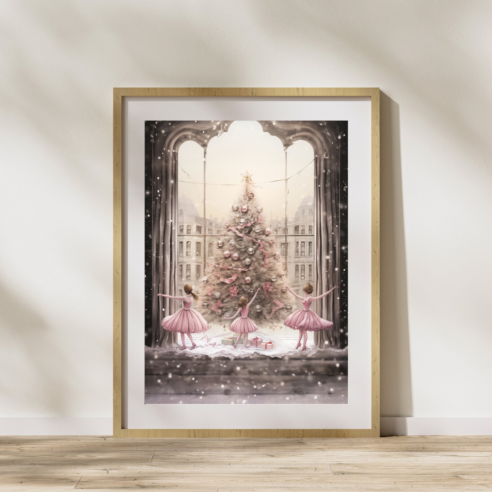 Ballet Dancers and Christmas Tree - Whimsical Holiday Illustration ...