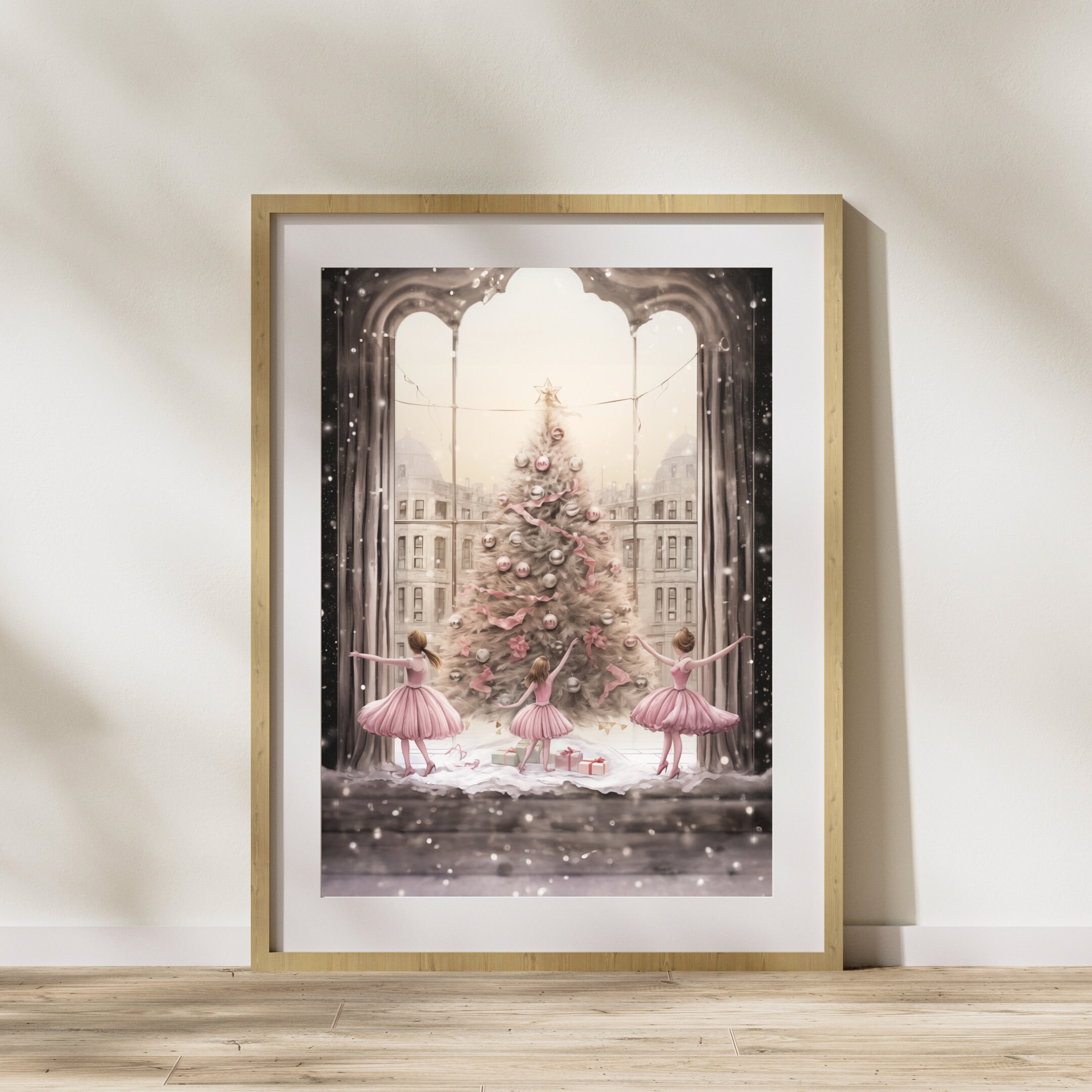 Ballet Dancers and Christmas Tree - Whimsical Holiday Illustration ...