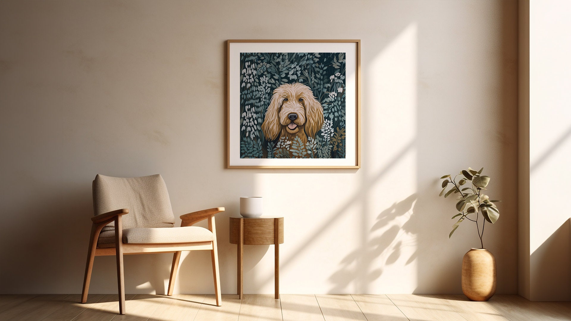 Pet Portrait, Golden Retriever Art Print, Dog Wall Art, Nature Inspired ...