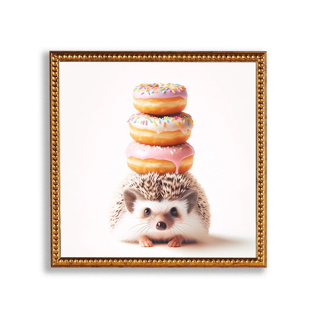 Hedgehog With Donut Stack Digital Download - Cute Animal Illustration ...