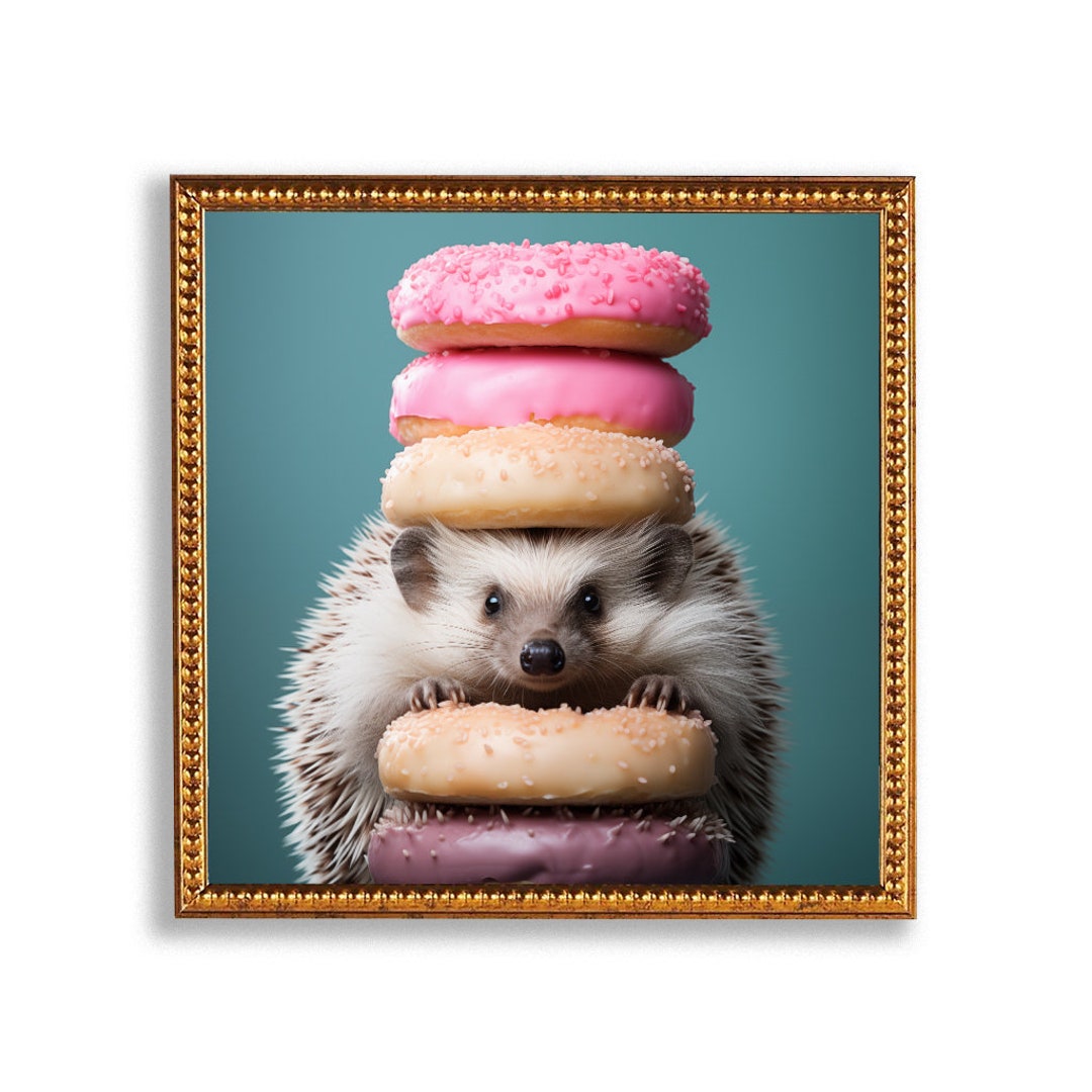 Cute Hedgehog With Donuts Digital Art- Playful Animal Wall Art, Quirky ...
