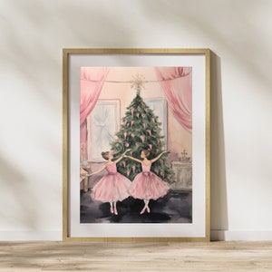 Ballerina Christmas Tree Illustration Pink Ballet Dancers With Festive ...
