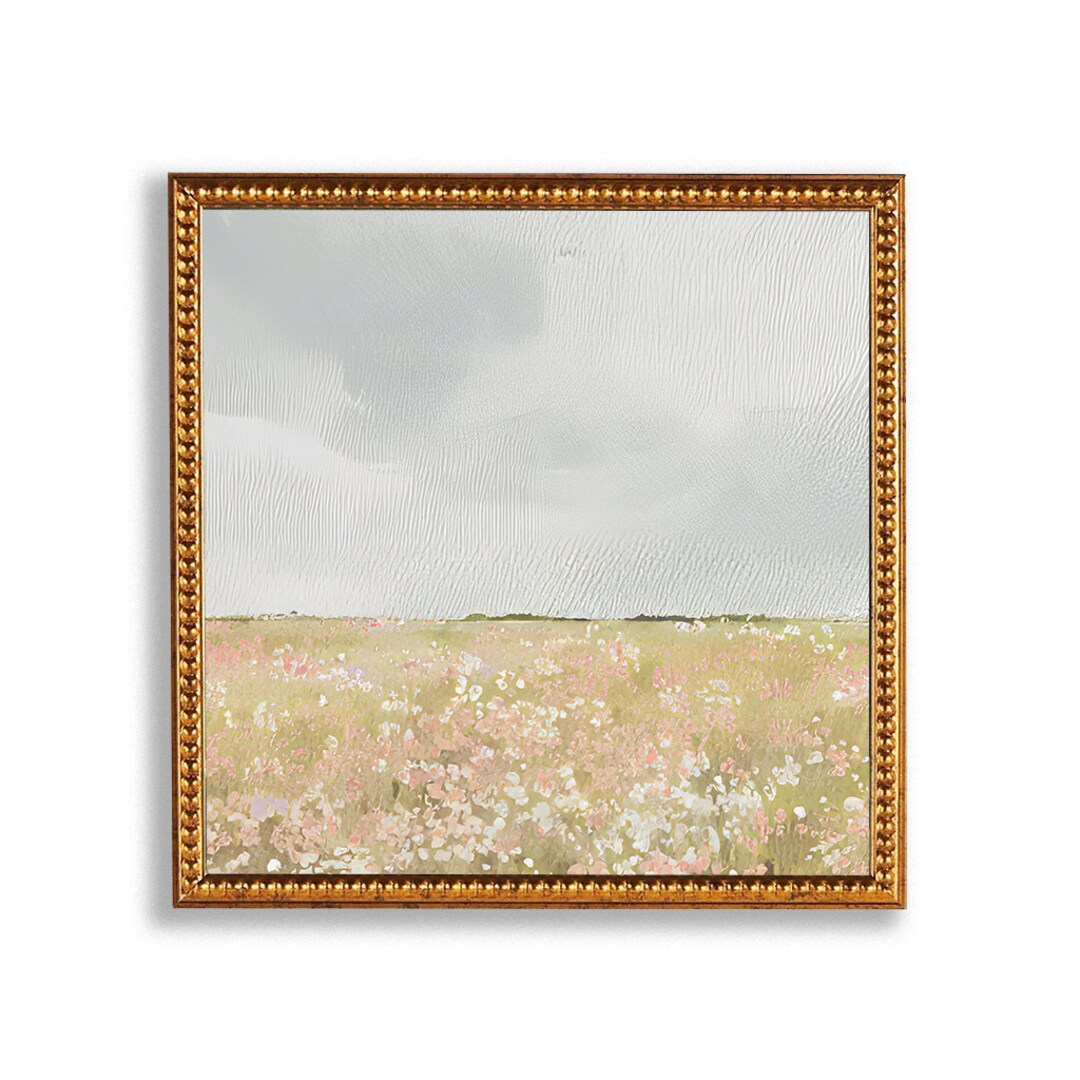 Pastel Meadow Flower Art Print, Textured Sky Landscape, Soft Floral ...