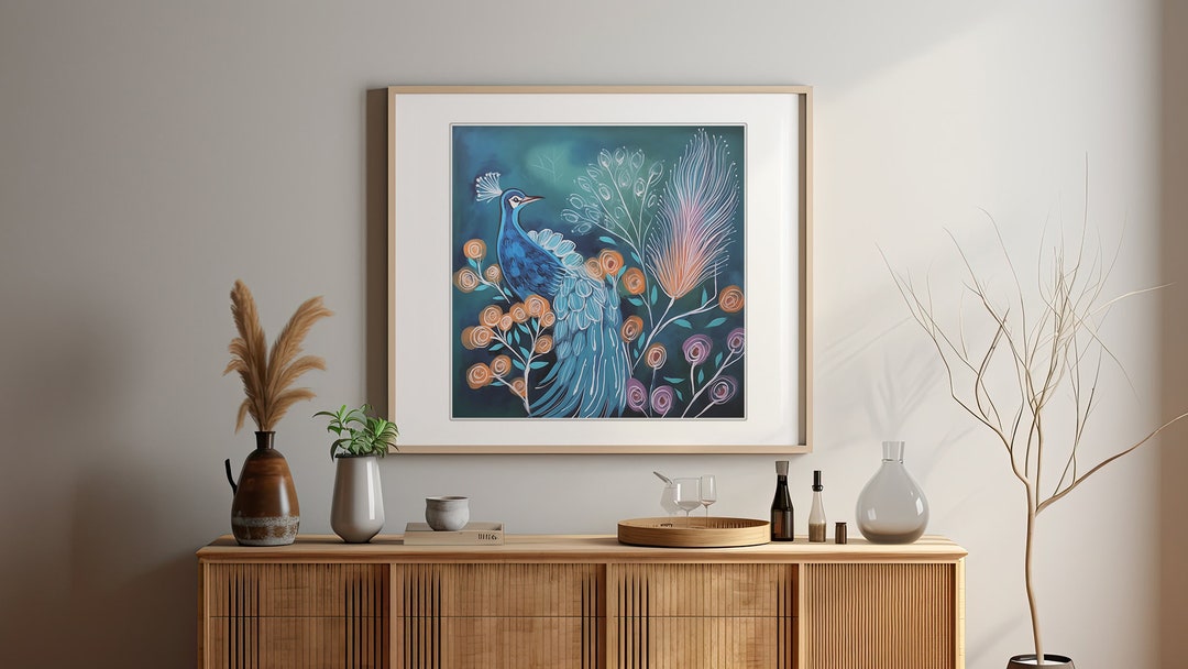 Midnight Peacock Art - Enchanting Bird and Floral Wall Decor - Mystical ...