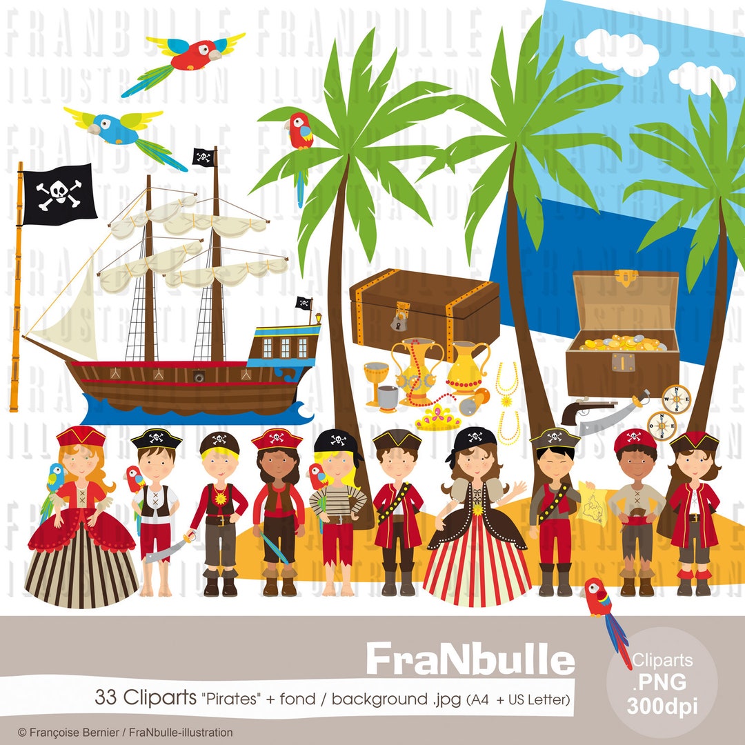 Pirate Cliparts Girls + Boys in Red and Black Costumes, 33 .png ...
