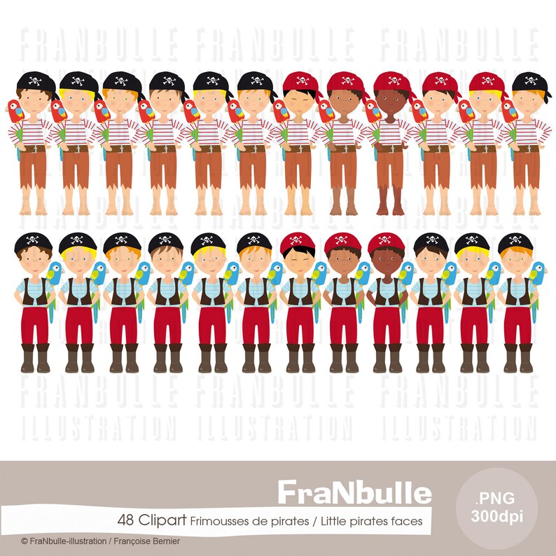 Pirates Clip Art, 12 Different Little Pirates Faces to Personalize Your ...