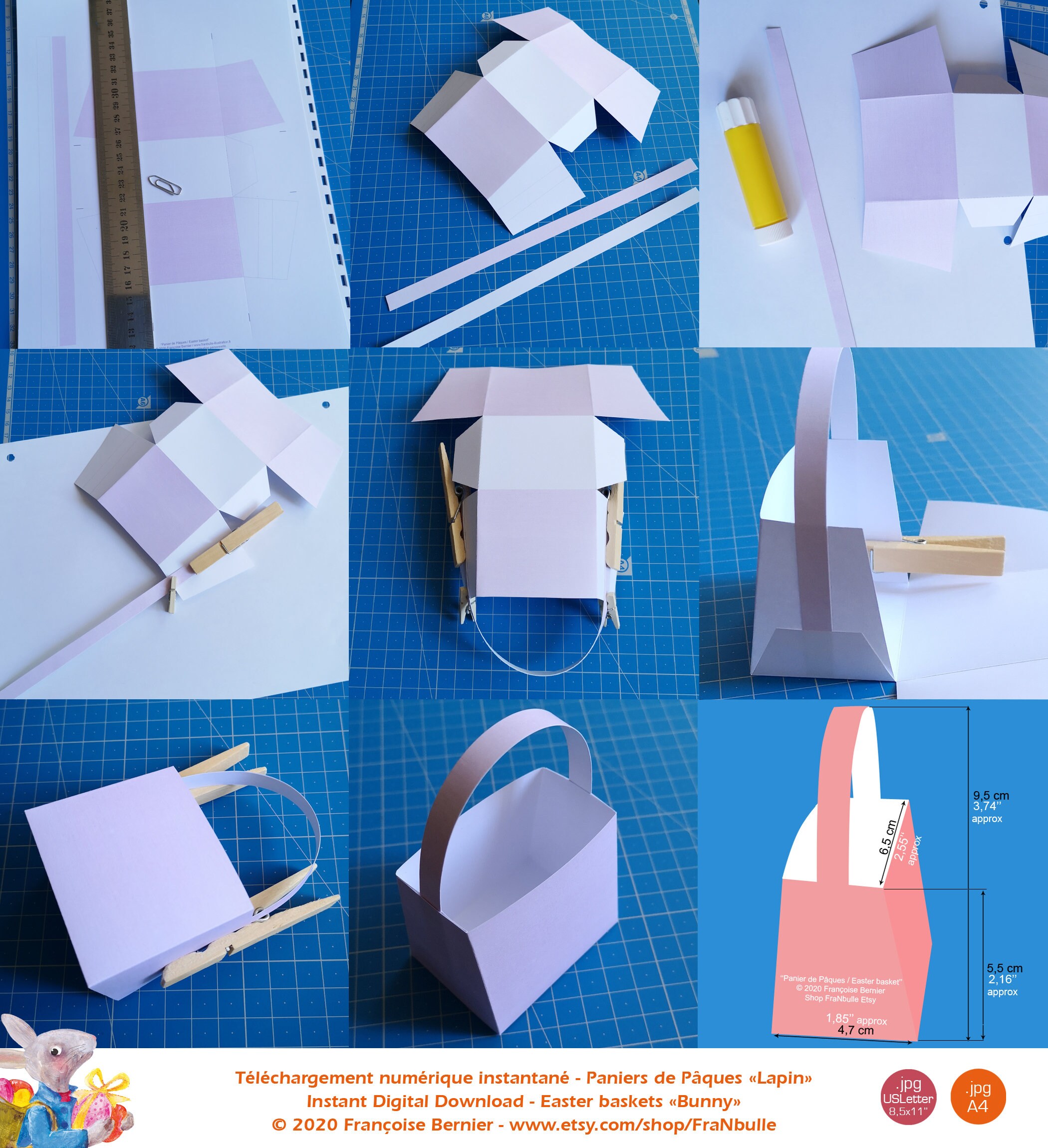 Printables. Easter Large and Small Baskets With Bunny, to Print and to ...