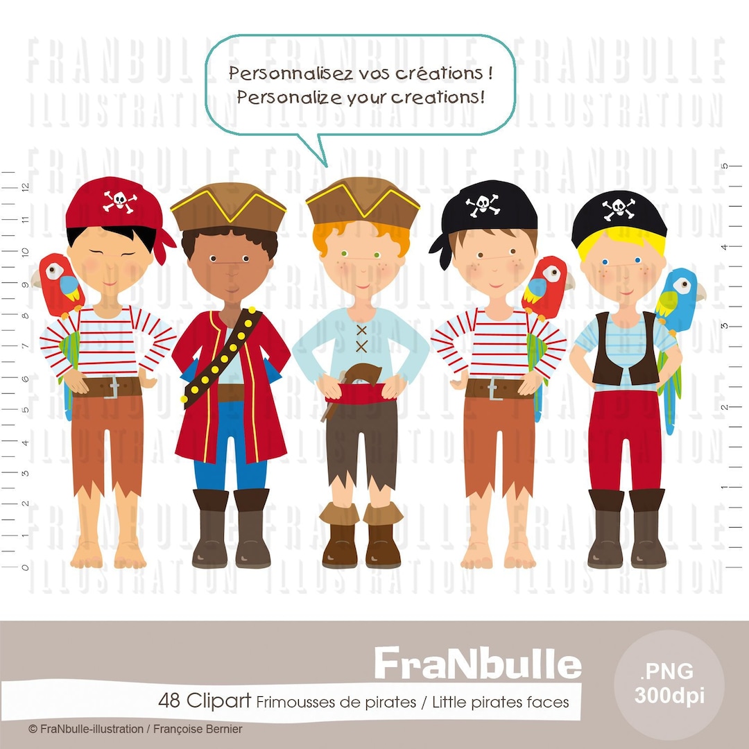 Pirates Clip Art, 12 Different Little Pirates Faces to Personalize Your ...