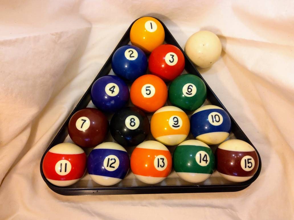 Pool Balls Billiards Set Pre-owned With Black Plastic Rack Pool Table ...