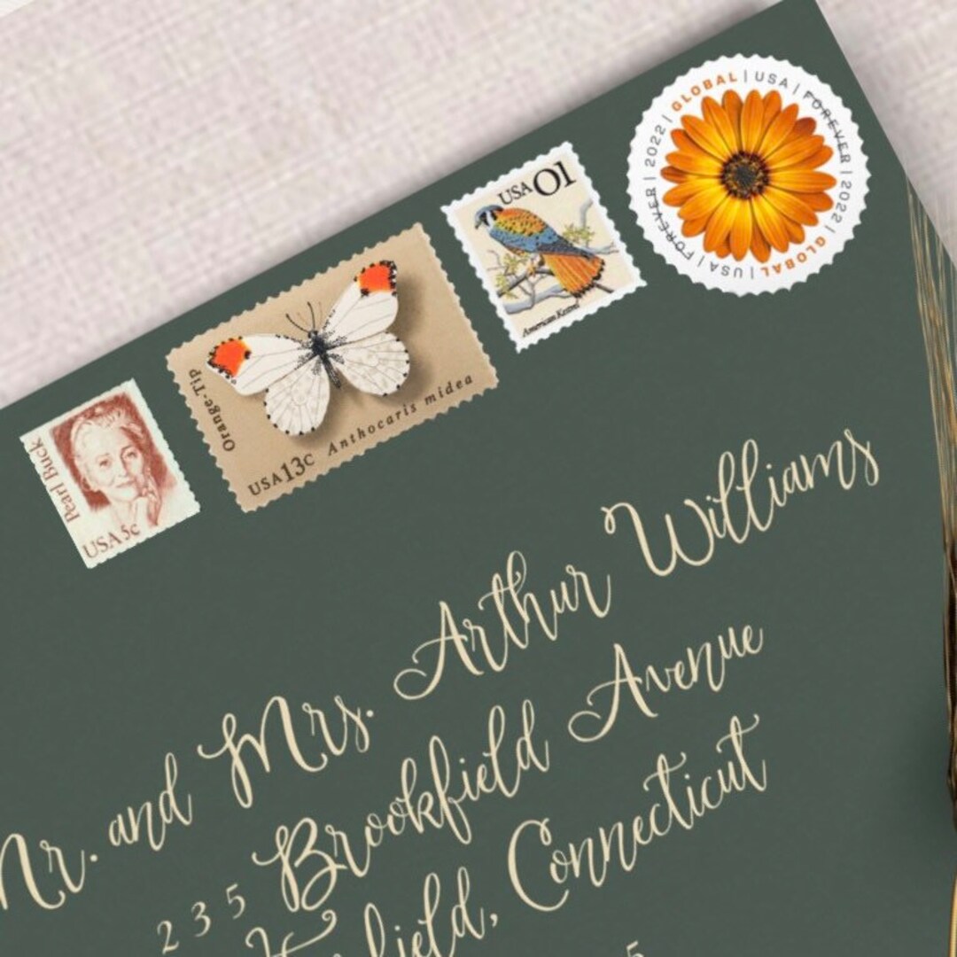 Vintage Postage | Autumn Fall Wedding | Stamps | Sunflower | Curated ...