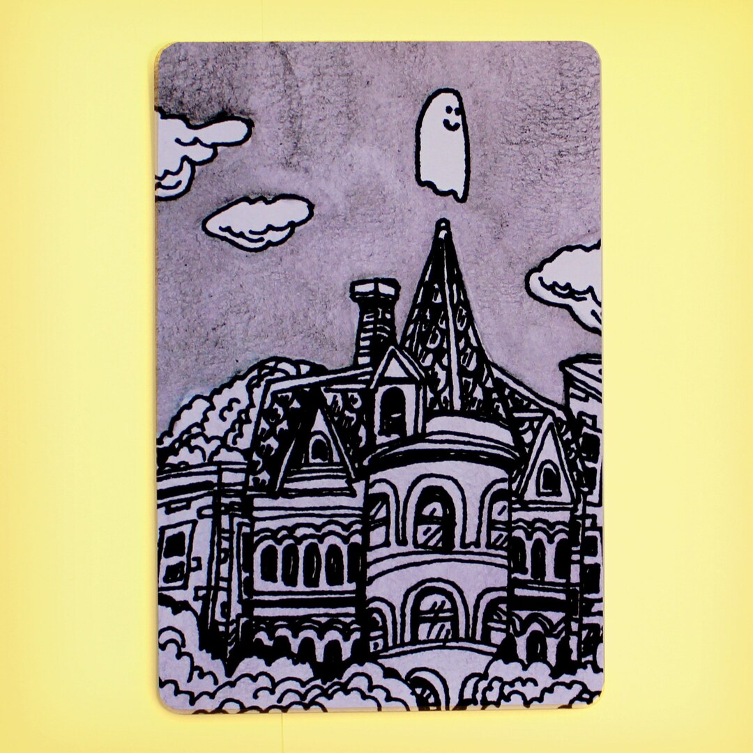 Roof Ghost Postcard / Mini Print - Etsy