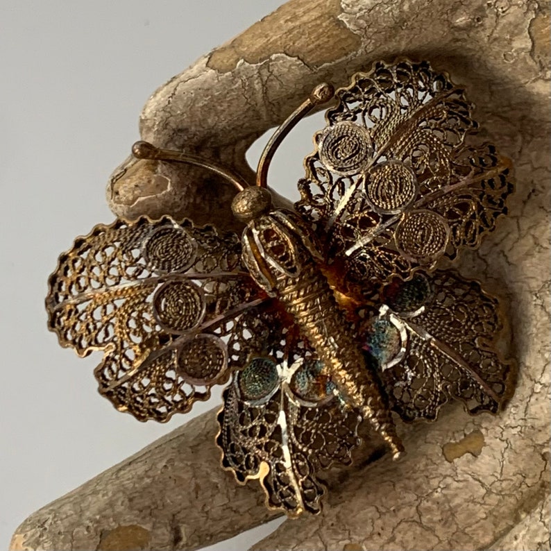 Filigree Gilt Butterfly Brooch - Etsy
