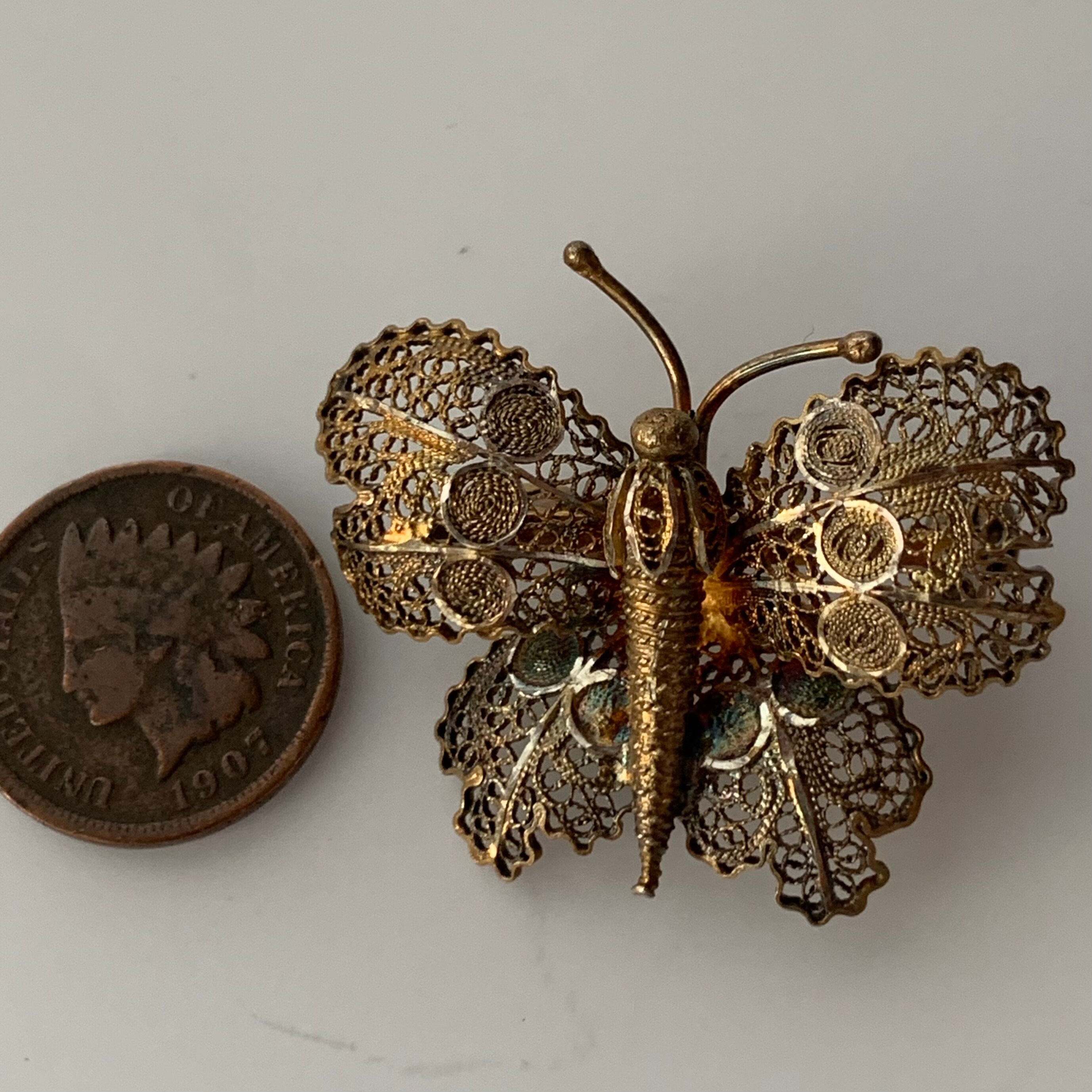 Filigree Gilt Butterfly Brooch - Etsy