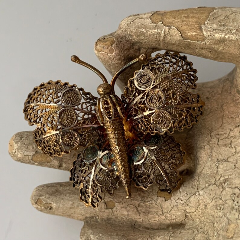 Filigree Gilt Butterfly Brooch - Etsy