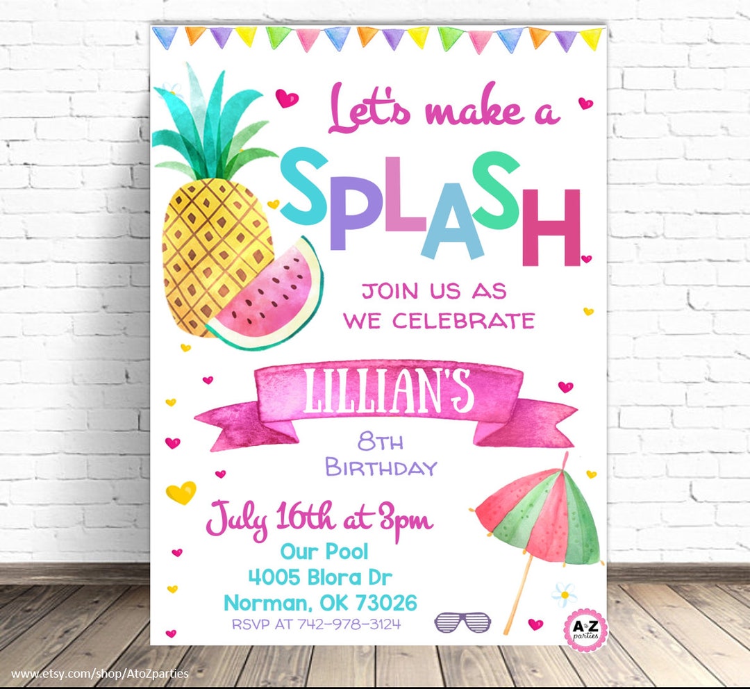 Let's Make a Splash, Watercolor Pool Invitation, Pool Party Invitation ...